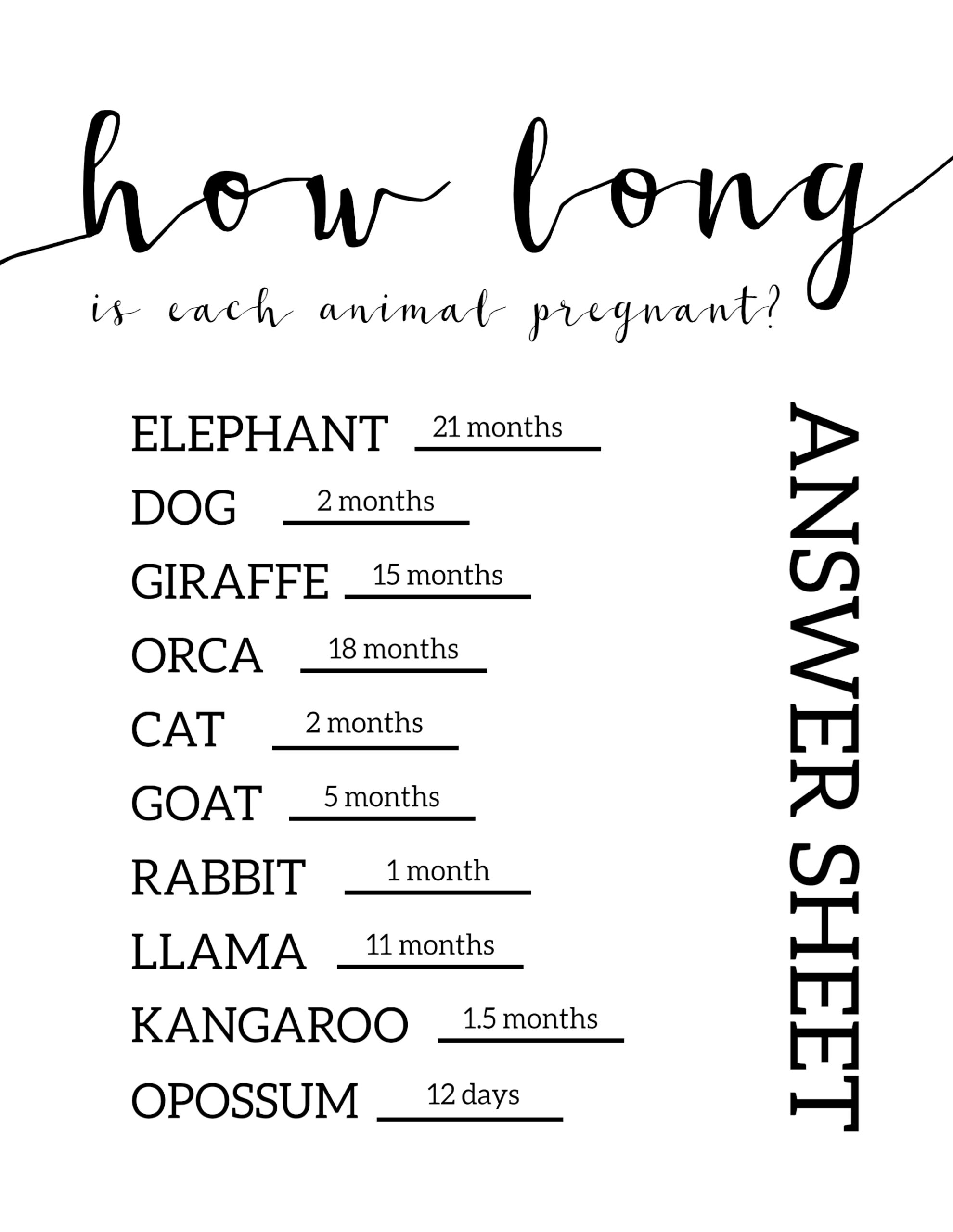 Free Baby Shower Games Printable Animal Pregnancies Paper Trail Design Free Baby Shower Games Printable Animal Pregnancies Paper Trail Design