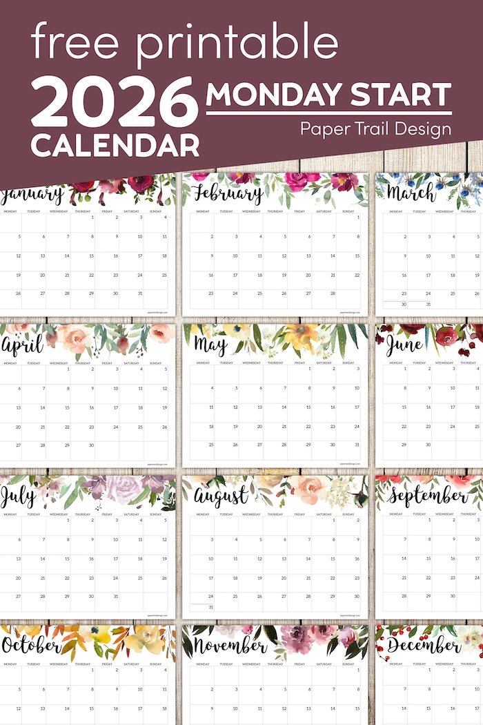 2026 Monday Start Floral Calendar - Paper Trail Design