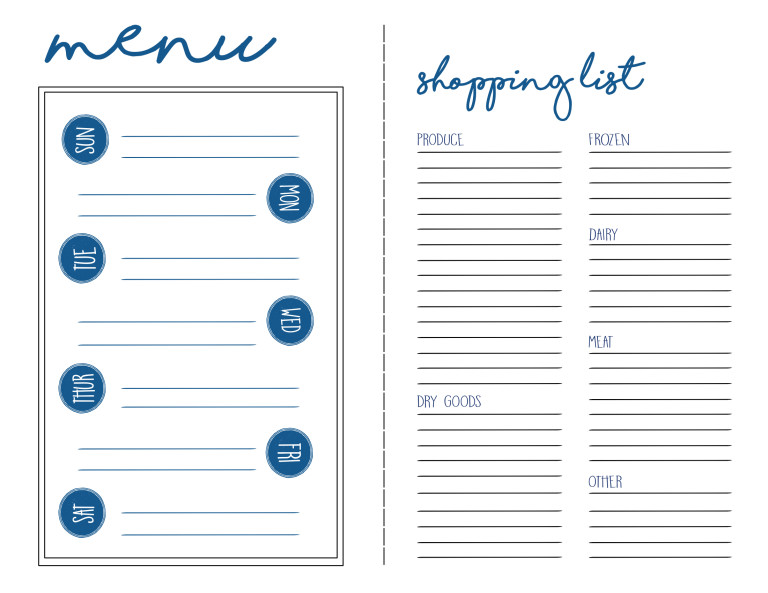 Menu Plan + Shopping List Free Printable - Paper Trail Design