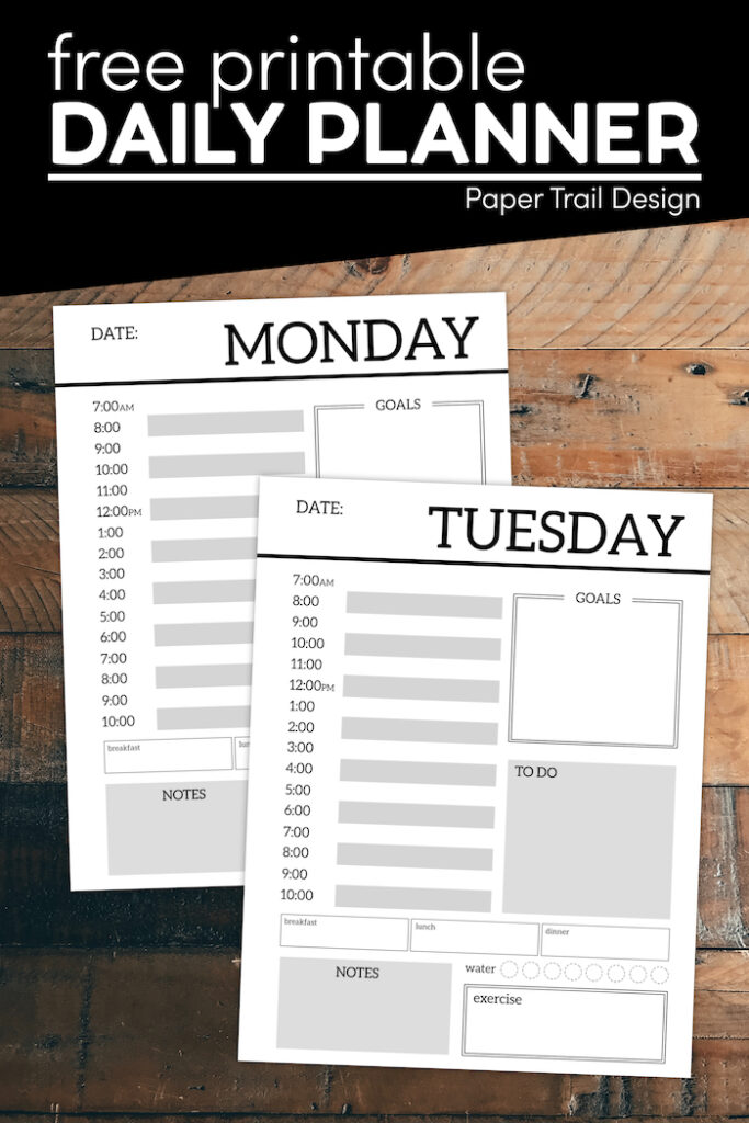 Daily Planner Printable Template Sheets - Paper Trail Design