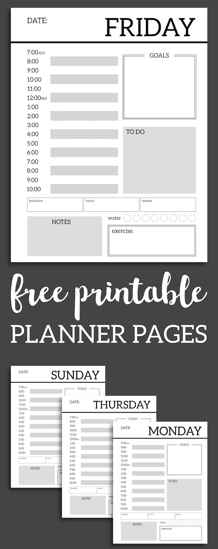 Daily Planner Printable Template Sheets - Paper Trail Design