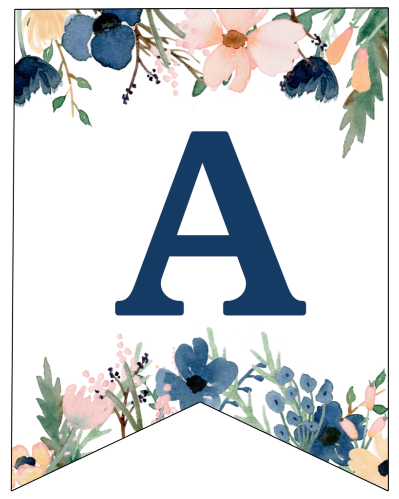Blue & Pink Floral Banner Letters Free Printable - Paper Trail Design