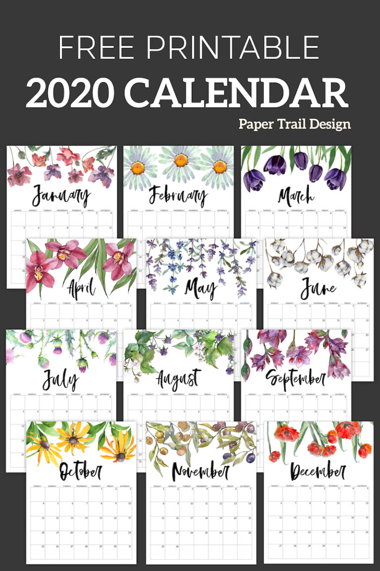 2020 Free Printable Calendar - Floral - Paper Trail Design