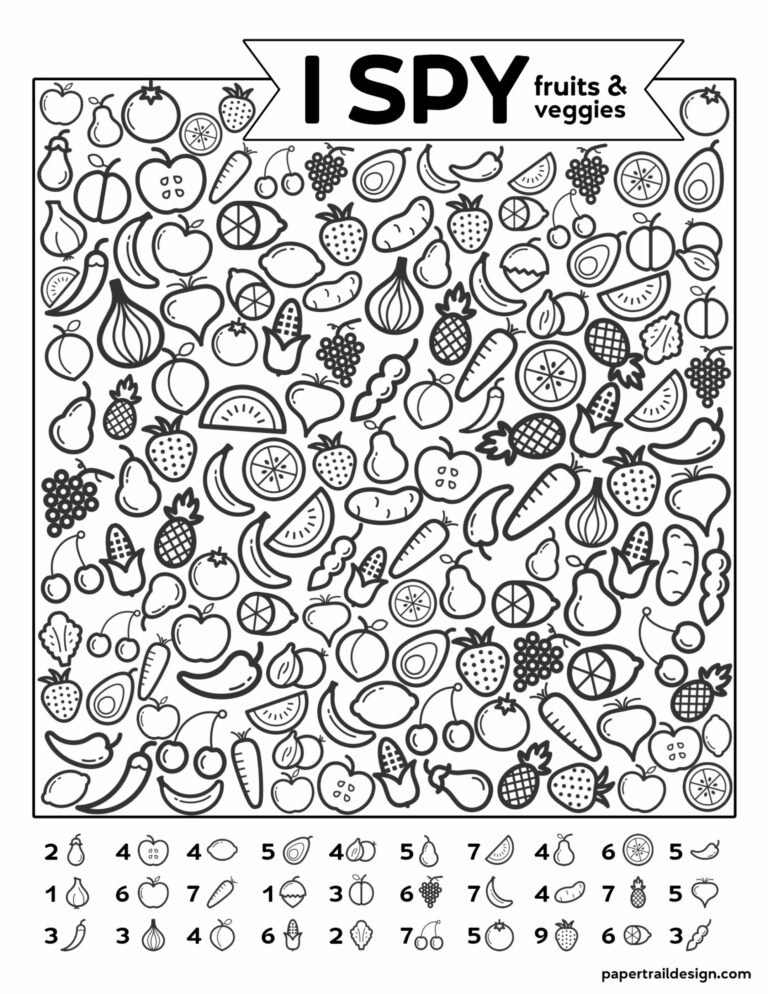 Free Printable I Spy Game - Fruits & Veggies - Paper Trail Design