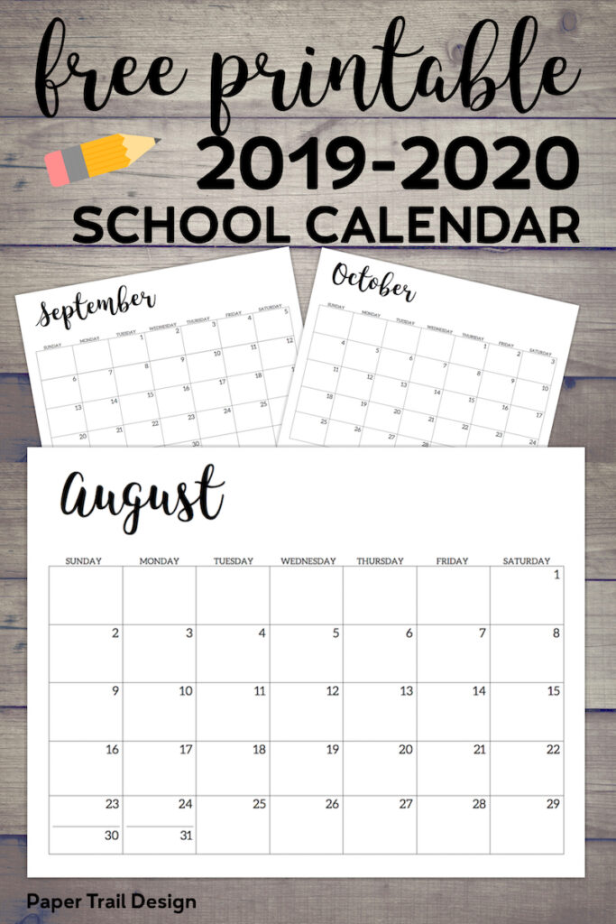 2019-2020 Printable School Calendar - Paper Trail Design