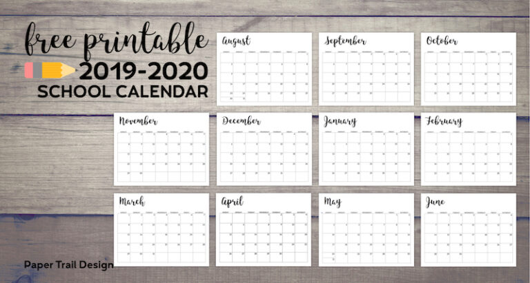 2018 2019 Printable School Calendar - Paper Trail Design
