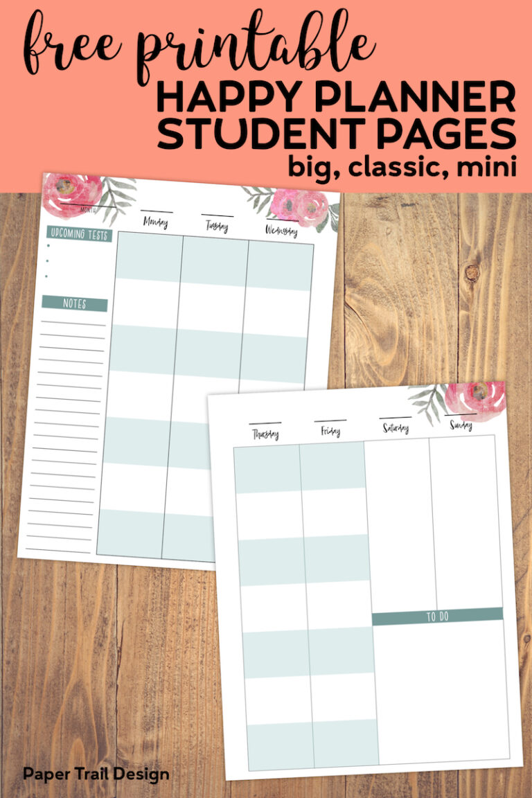 Free Printable Happy Planner Student Pages - Paper Trail Design