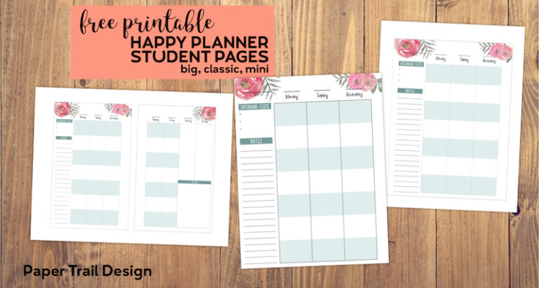 Free Printable Happy Planner Student Pages - Paper Trail Design