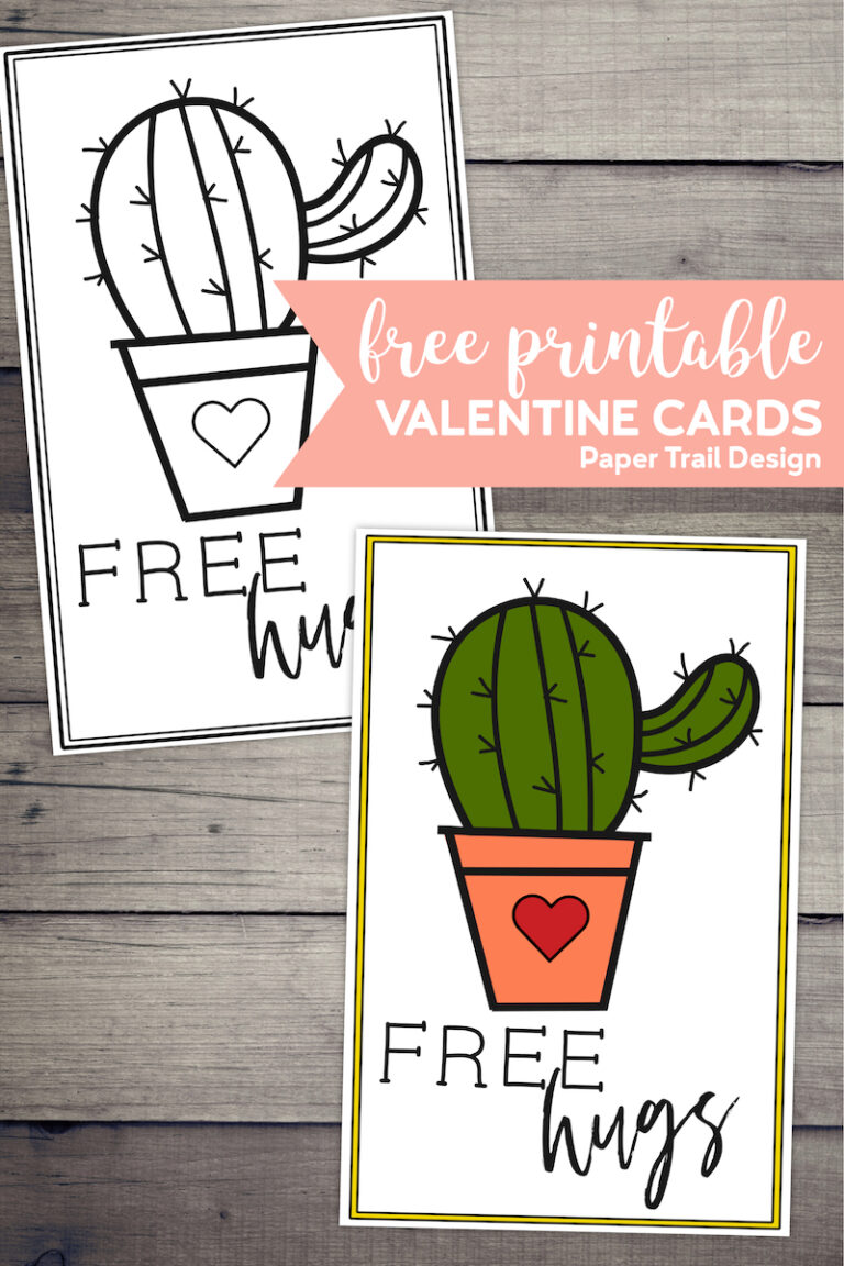 Free Printable Cactus Valentine Card {Free Hugs} - Paper Trail Design