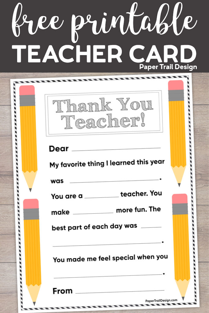 Free Printable Thank You Card {Teacher} - Paper Trail Design