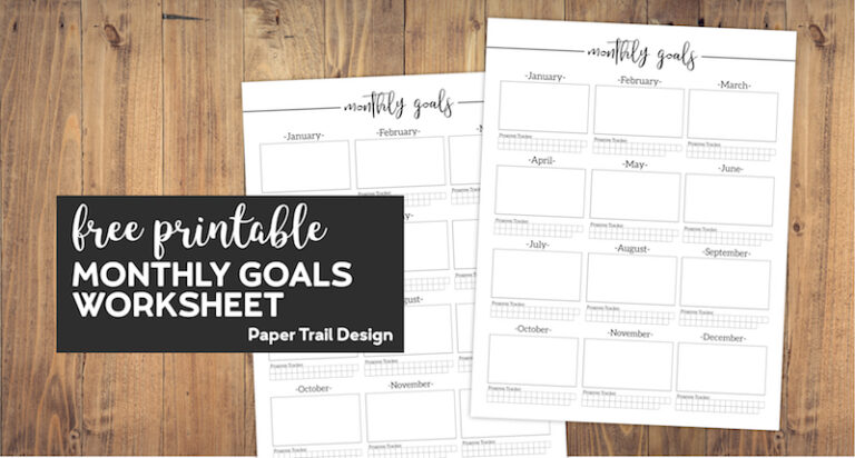 Monthly Goal Setting Worksheet with Progress Tracker - Paper Trail Design
