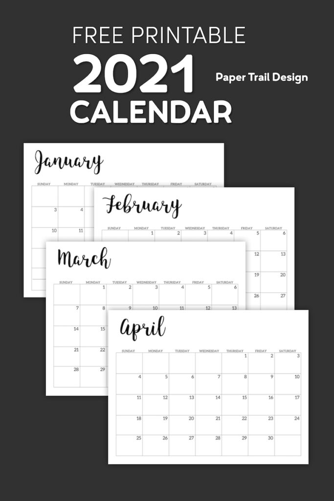 2021 Calendar Printable Free Template - Paper Trail Design