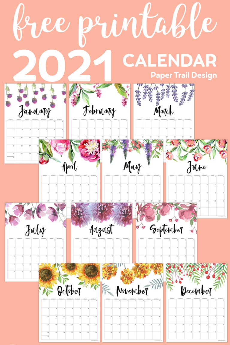 Free Printable Calendar 2021 - Floral - Paper Trail Design