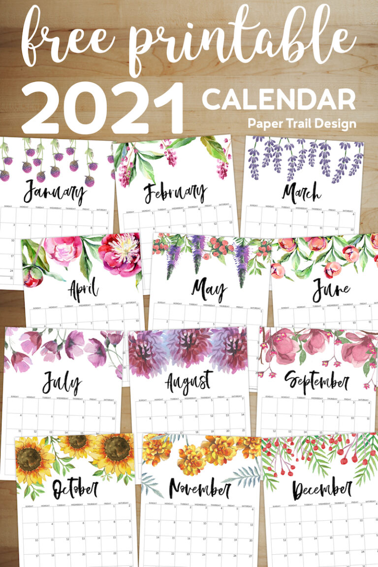 Free Printable Calendar 2021 Floral Paper Trail Design