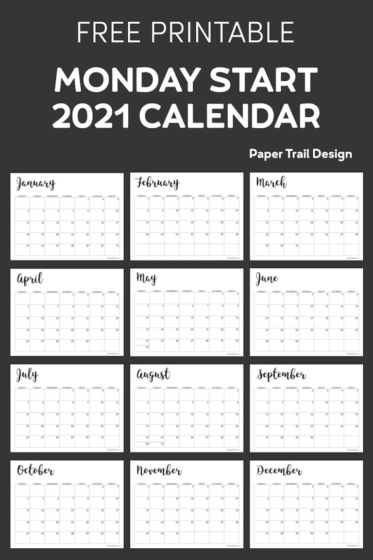 Free Printable 2021 Calendar - Monday Start - Paper Trail Design