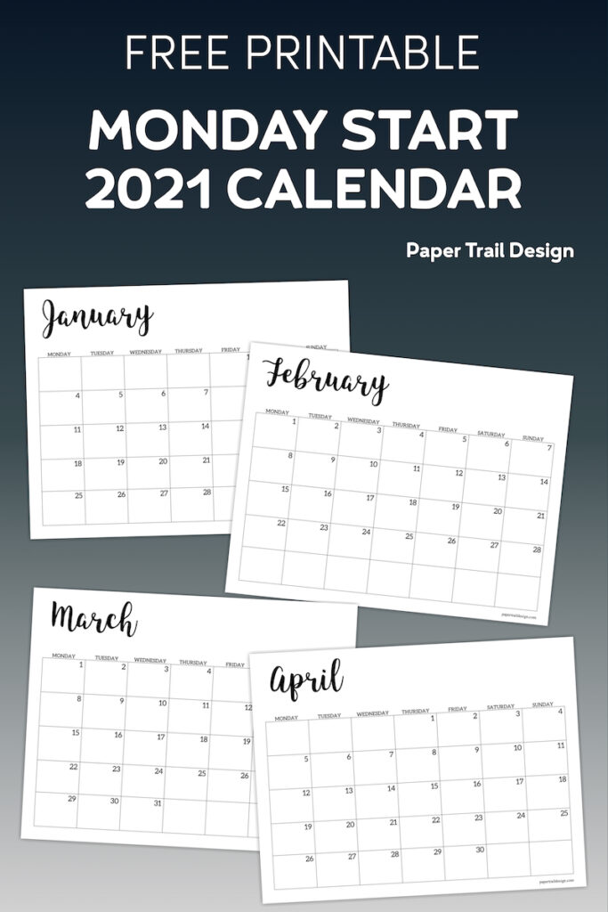 Free Printable 2021 Calendar - Monday Start - Paper Trail Design