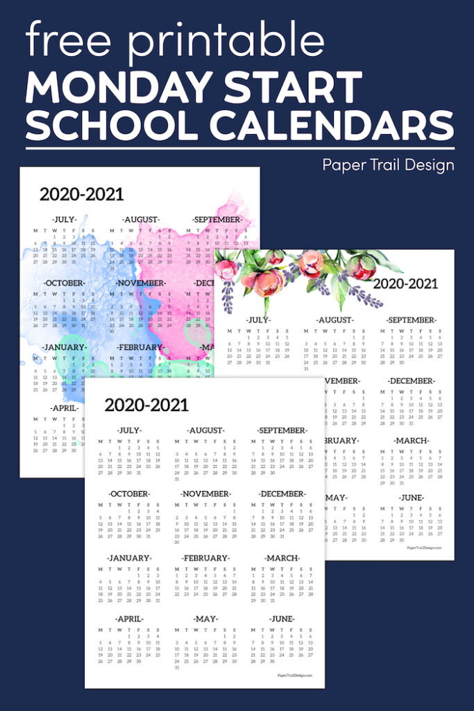 2020-2021 School Year Calendar Free Printable - Paper Trail Design