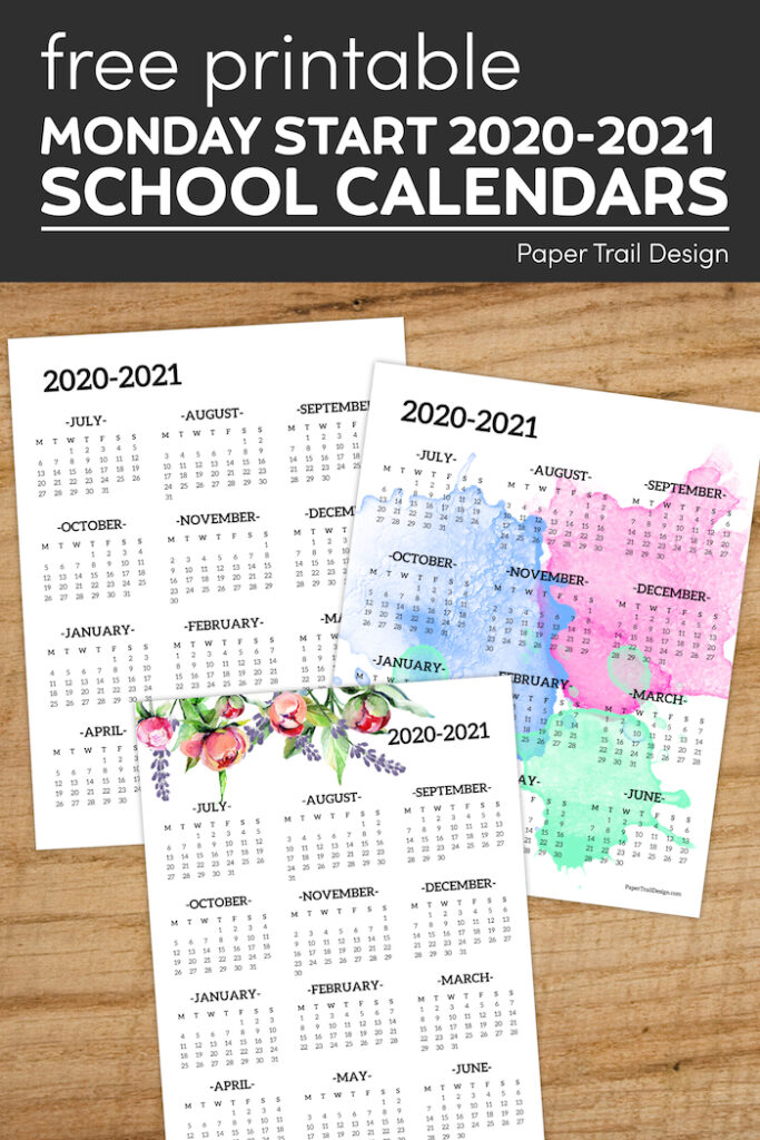 2020-2021 School Year Calendar Free Printable - Paper Trail Design