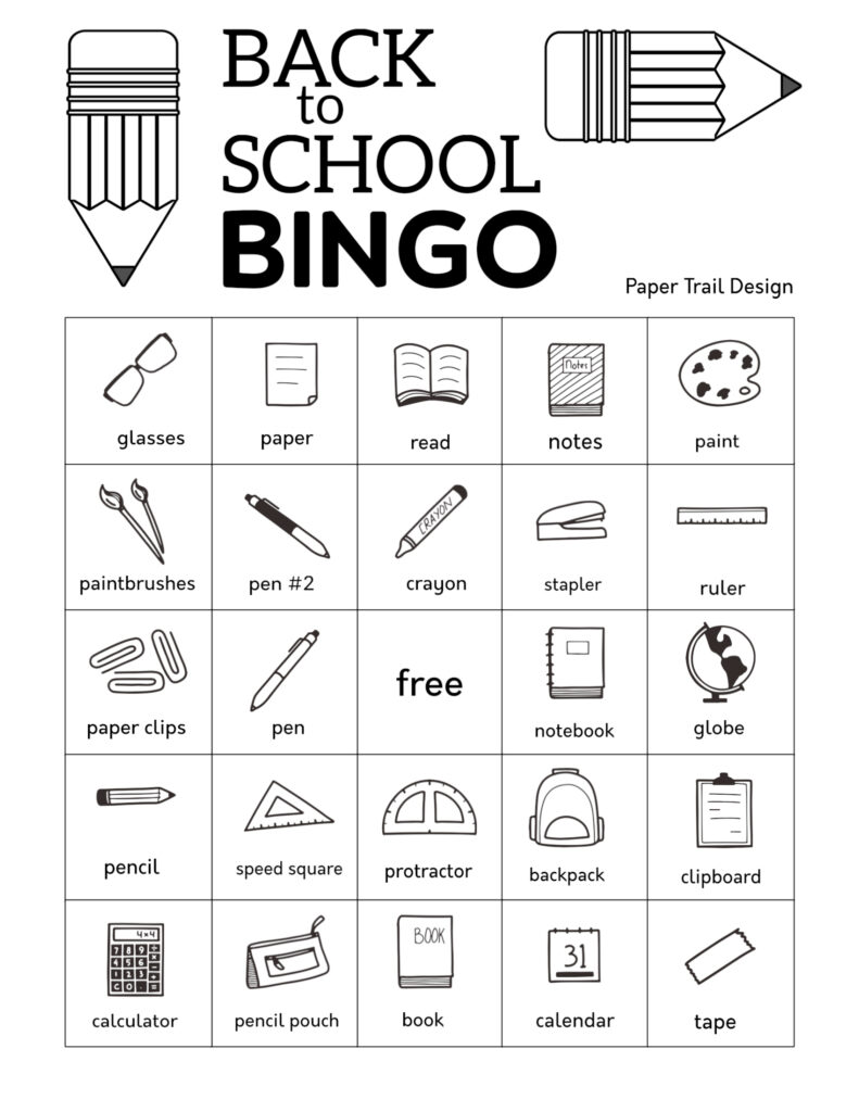 Free Printable Back to School Bingo - Paper Trail Design