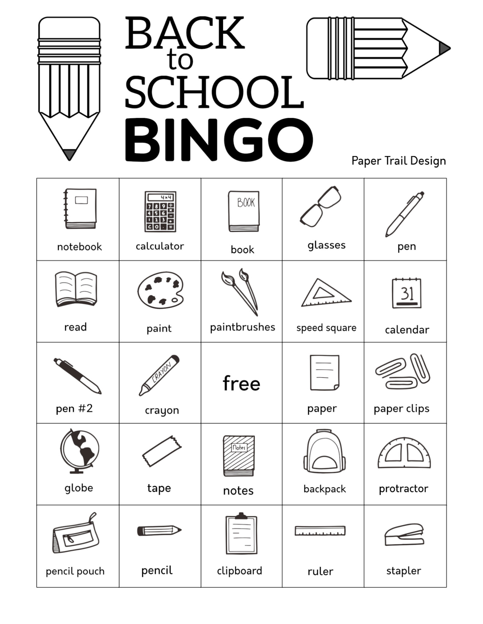 Free Printable Back to School Bingo - Paper Trail Design