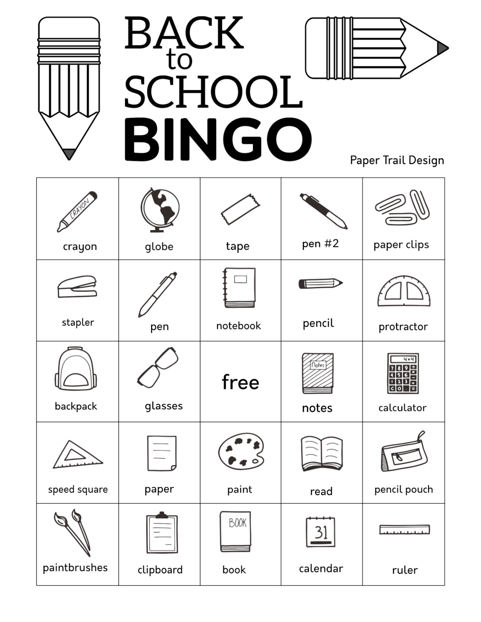 Free Printable Back to School Bingo - Paper Trail Design