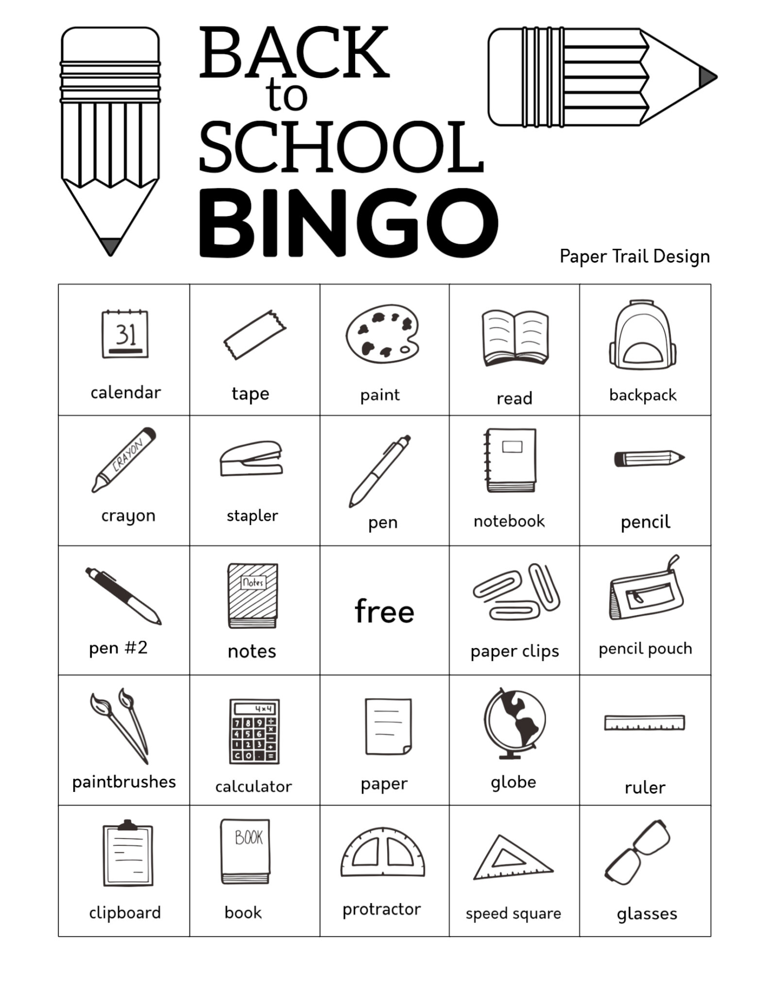 Free Printable Back to School Bingo - Paper Trail Design