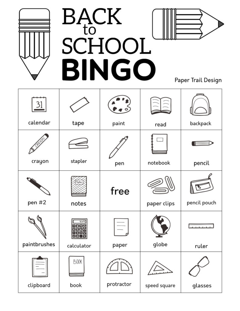Free Printable Back to School Bingo - Paper Trail Design