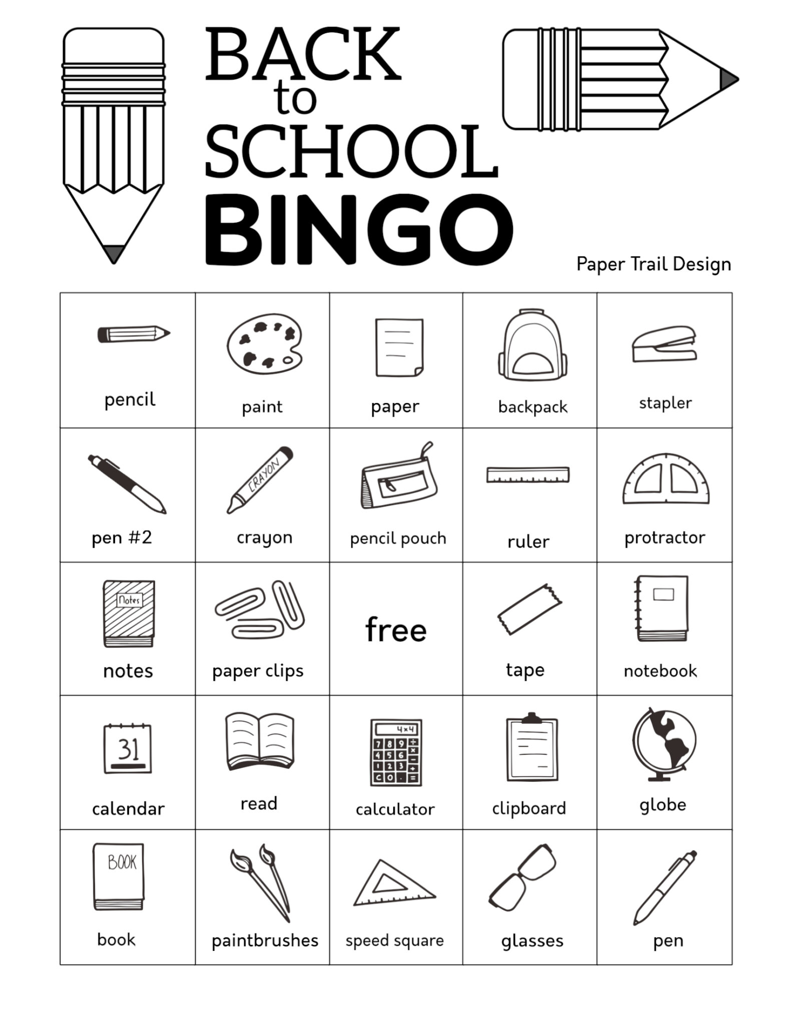 Free Printable Back to School Bingo - Paper Trail Design