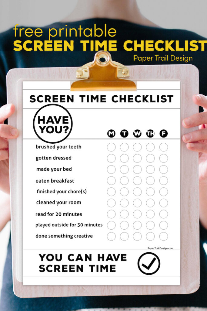 Free Printable Kids Screen Time Checklist - Paper Trail Design