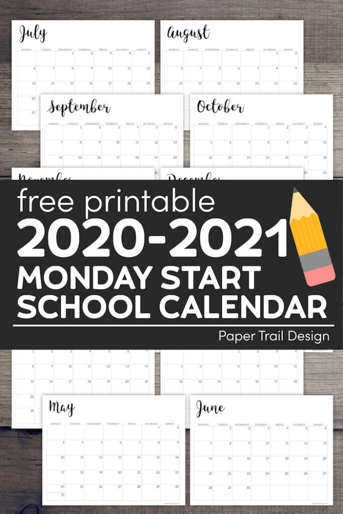 2020-2021 Printable School Calendar - Paper Trail Design
