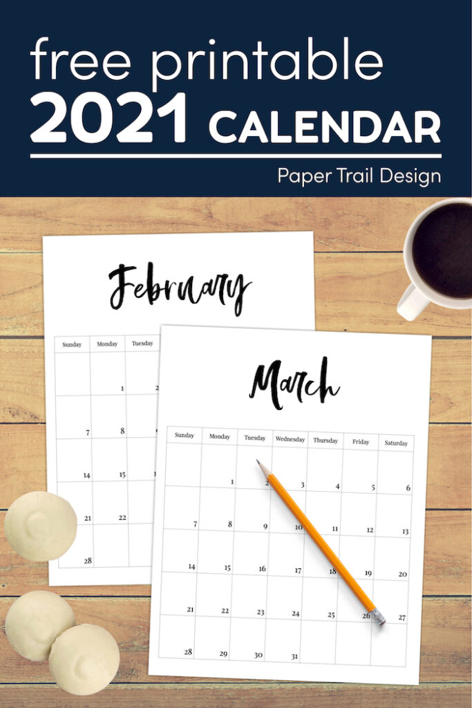 2021 Free Printable Monthly Calendar - Paper Trail Design