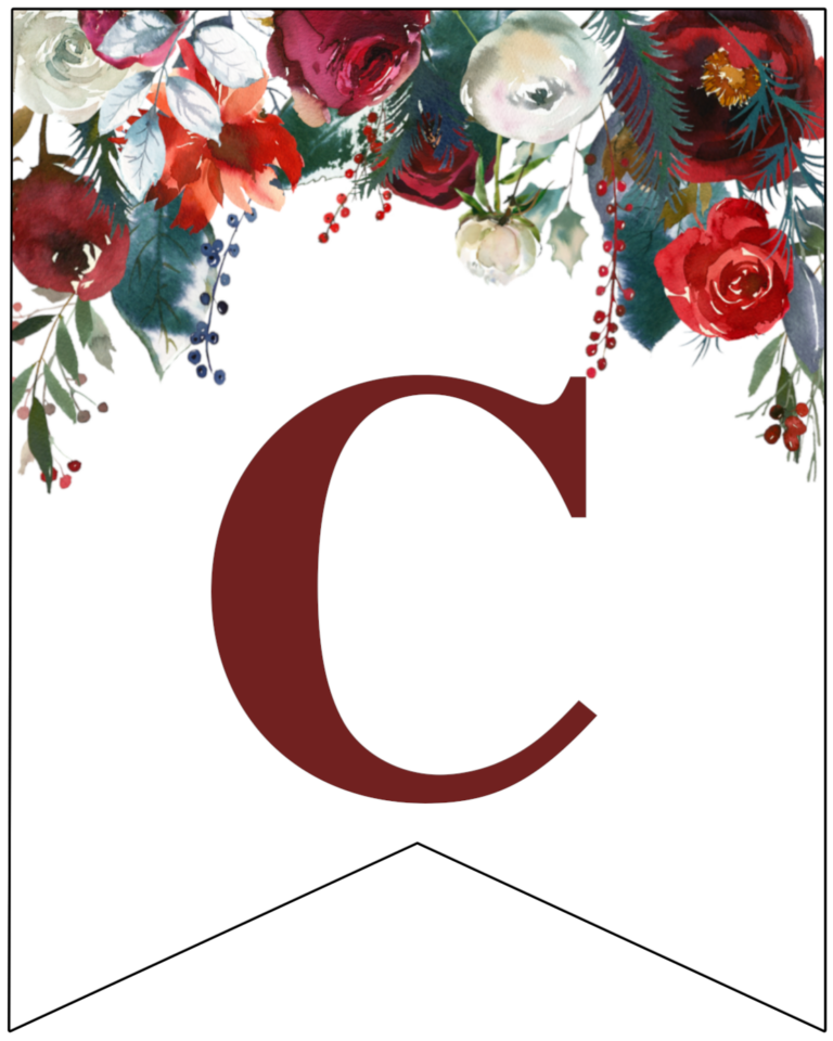 Free Printable Floral Christmas Banner Letters - Paper Trail Design