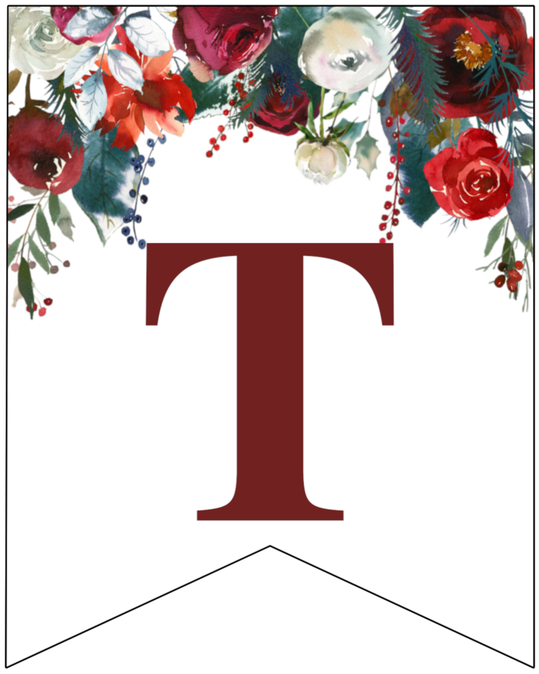 Free Printable Floral Christmas Banner Letters - Paper Trail Design