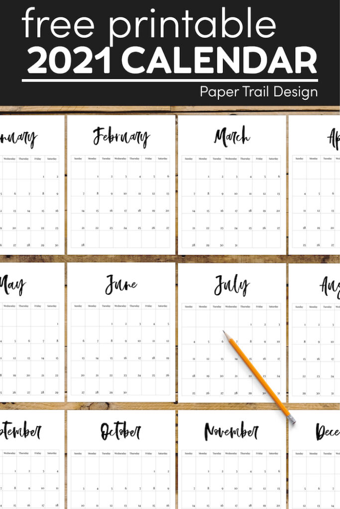 2021 Free Printable Monthly Calendar - Paper Trail Design
