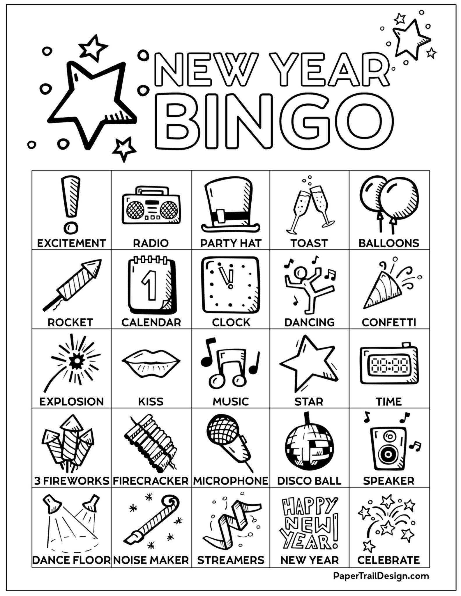 Free Printable New Year's Bingo Cards - Paper Trail Design