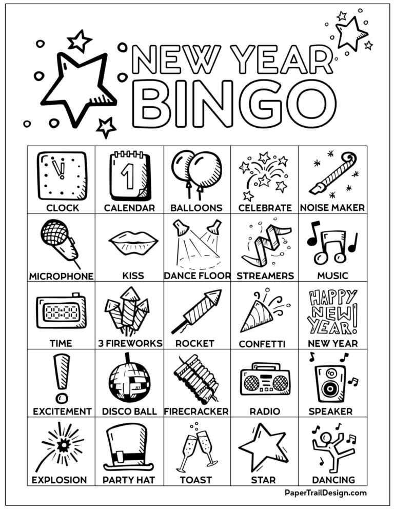 Free Printable New Year's Bingo Cards - Paper Trail Design