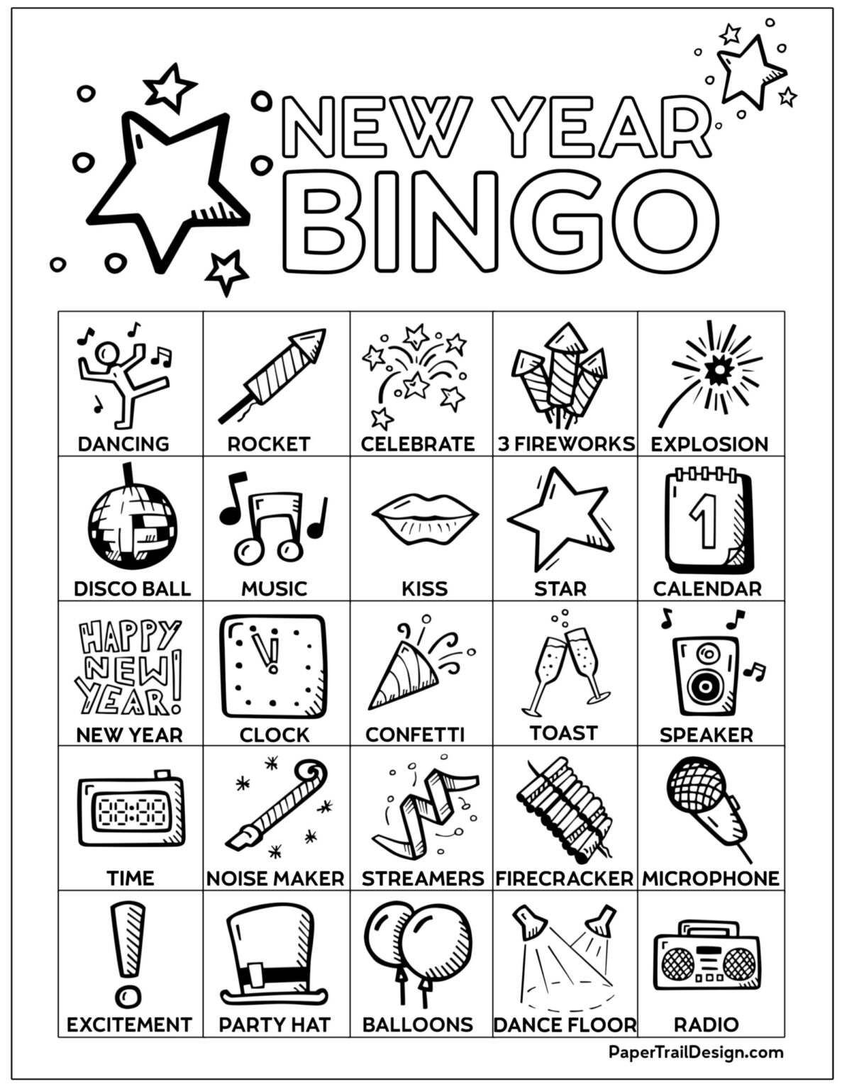 Free Printable New Year's Bingo Cards - Paper Trail Design