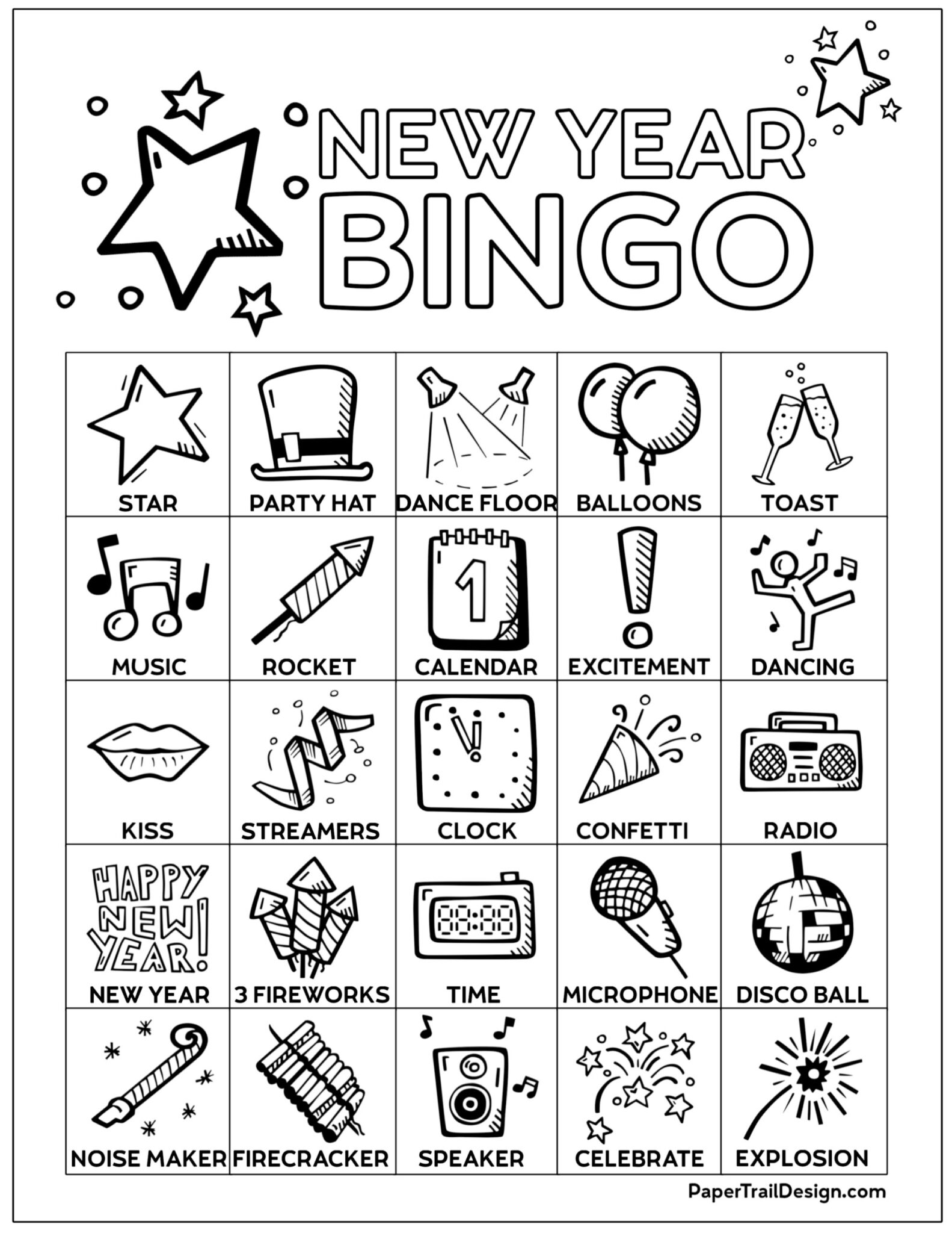 Free Printable New Year's Bingo Cards - Paper Trail Design
