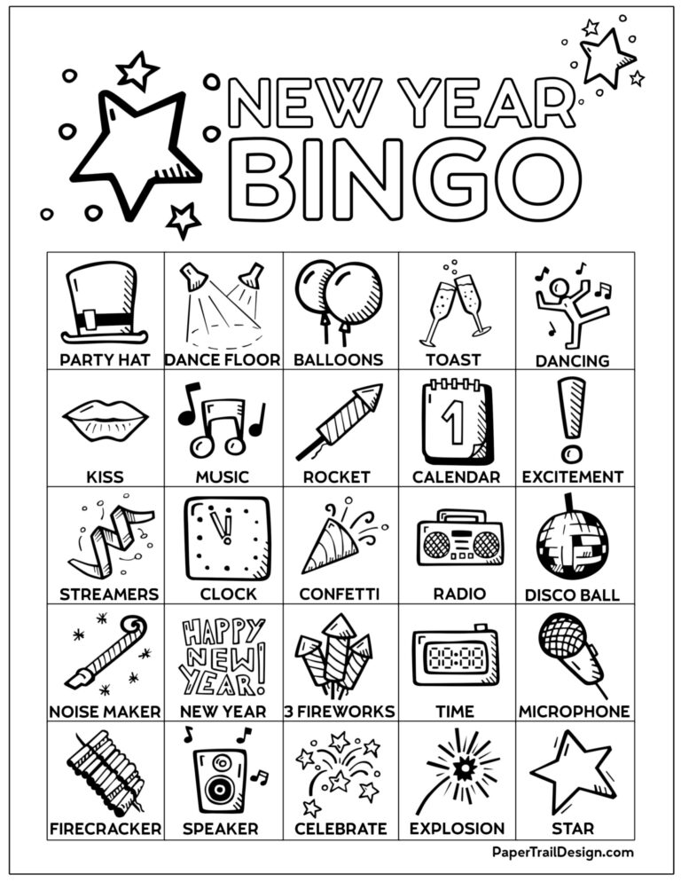 Free Printable New Year's Bingo Cards - Paper Trail Design
