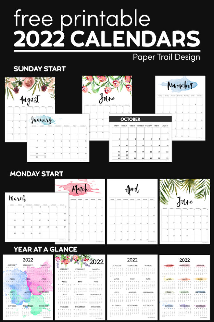 Free Printable 2022 Calendars - Paper Trail Design