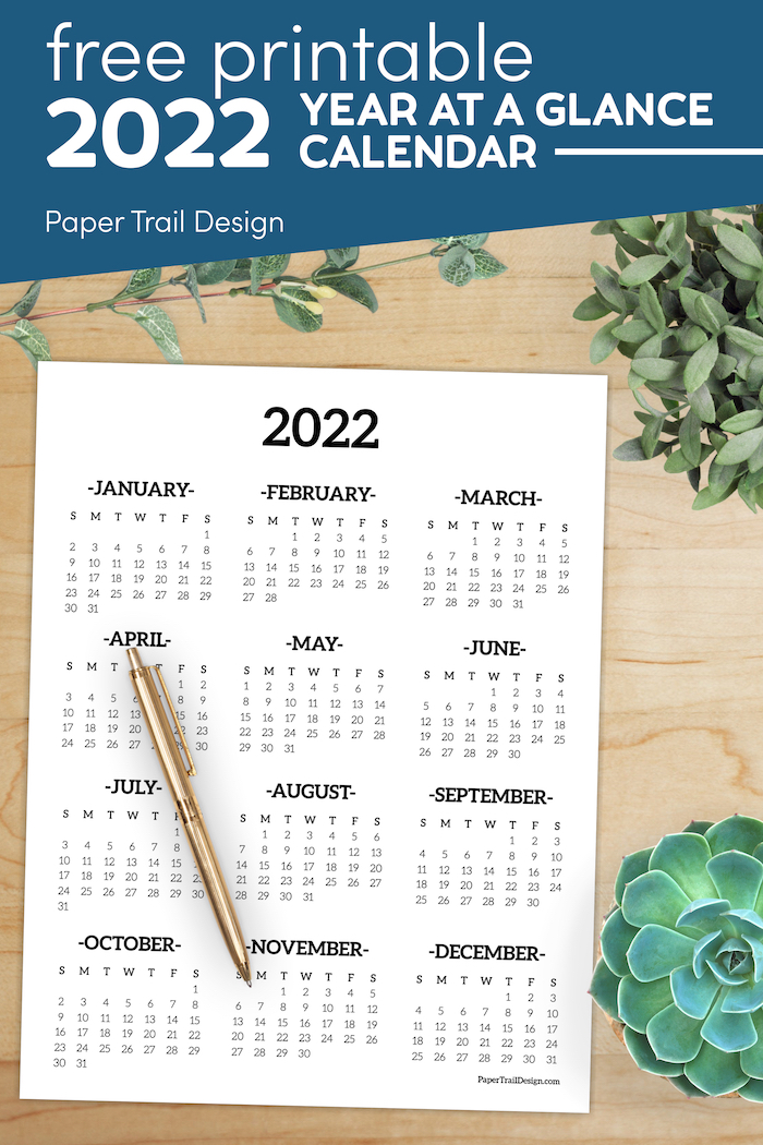 Calendar 2022 Printable One Page - Paper Trail Design