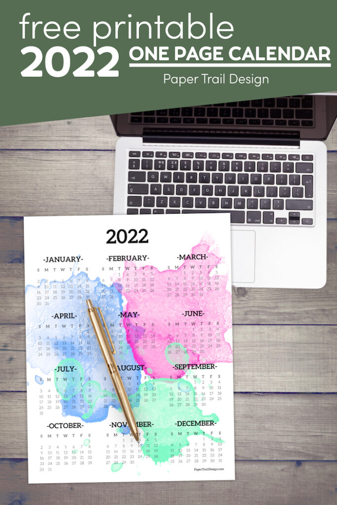 Calendar 2022 Printable One Page - Paper Trail Design
