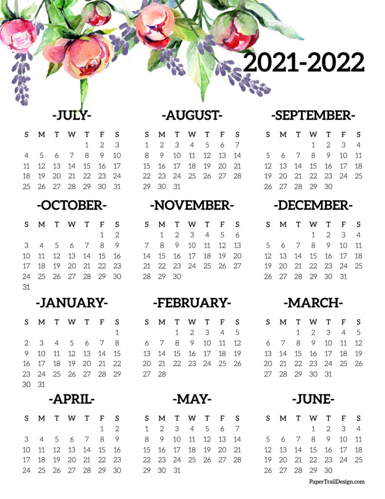 2021-2022 School Year Calendar Free Printable - Paper Trail Design
