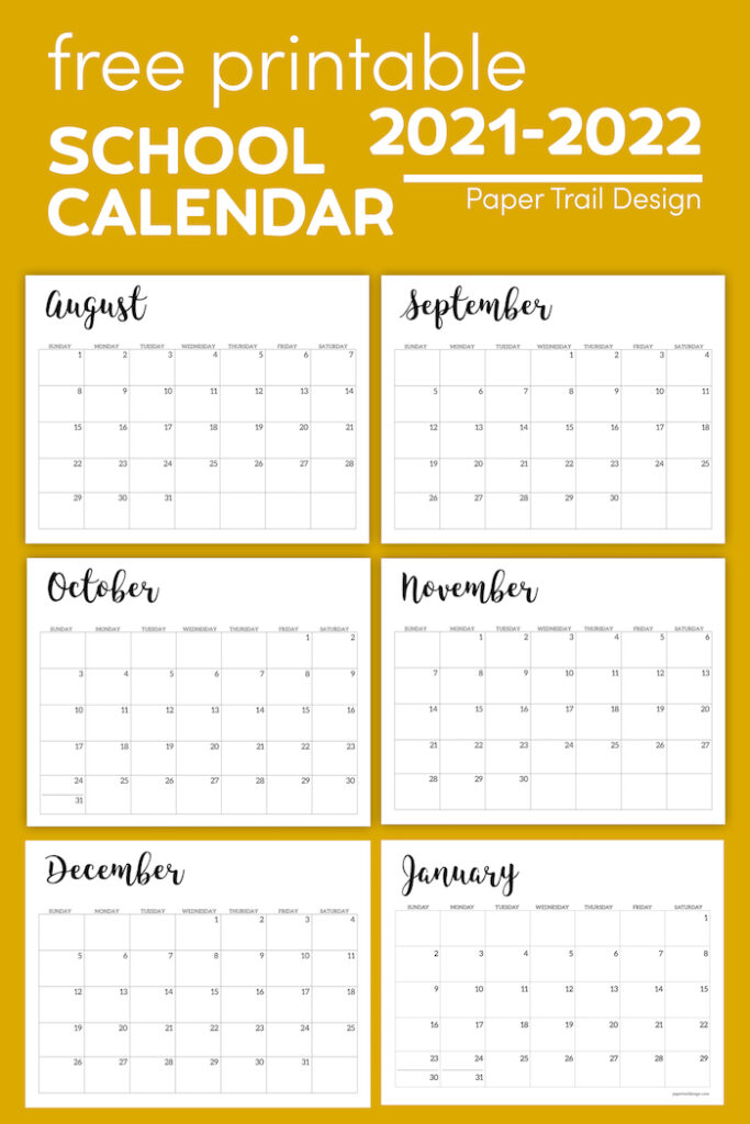 2021-2022 Printable School Calendar - Paper Trail Design