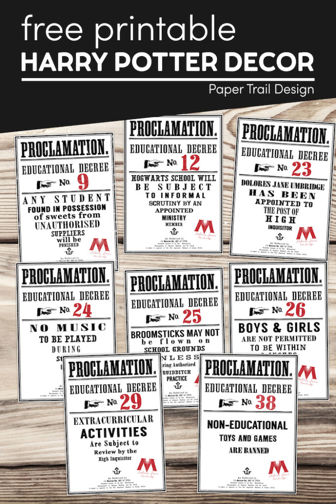 Harry Potter Educational Decrees {free printables} - Paper Trail Design