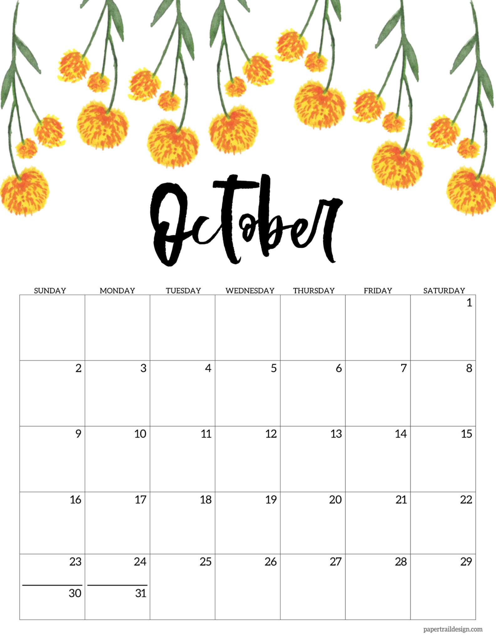 Free Printable 2022 Floral Calendar - Paper Trail Design