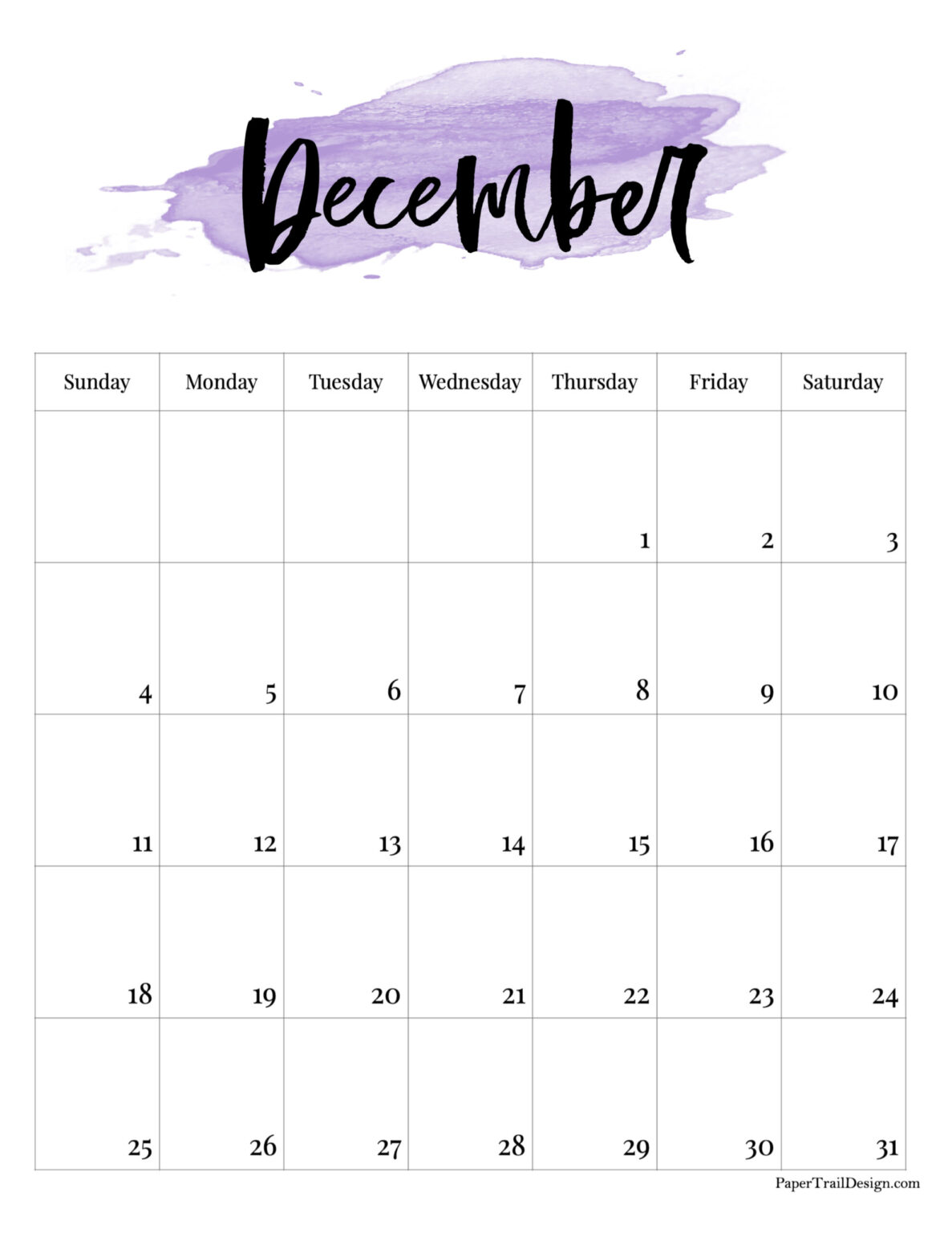 2022 Printable Calendar - Watercolor - Paper Trail Design