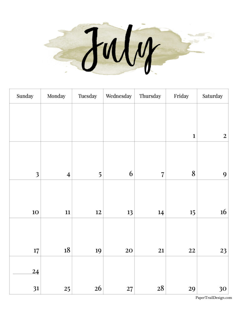 2022 Printable Calendar - Watercolor - Paper Trail Design