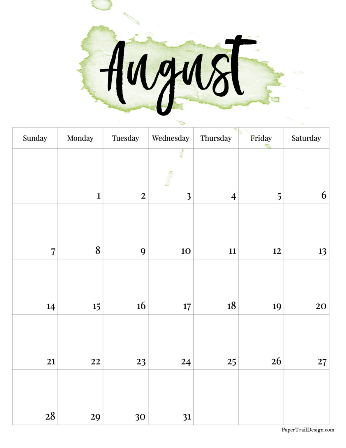 2022 Printable Calendar - Watercolor - Paper Trail Design