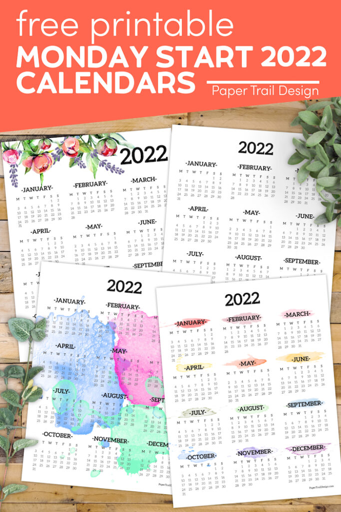 2022 Monday Start Calendar- One Page - Paper Trail Design